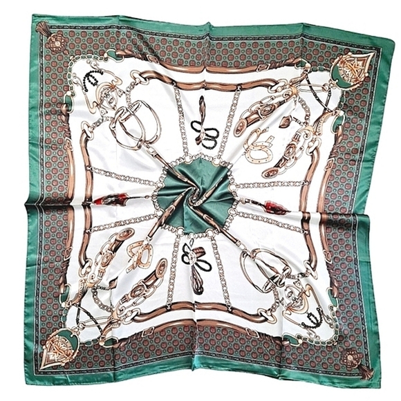 Boutique | Accessories | Oversized Satin Scarf Green White Chain Print ...